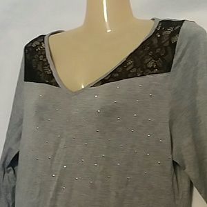 Belldini | Tops | Belldini Embellished Gray Knit Tunic Top Lace Trim ...